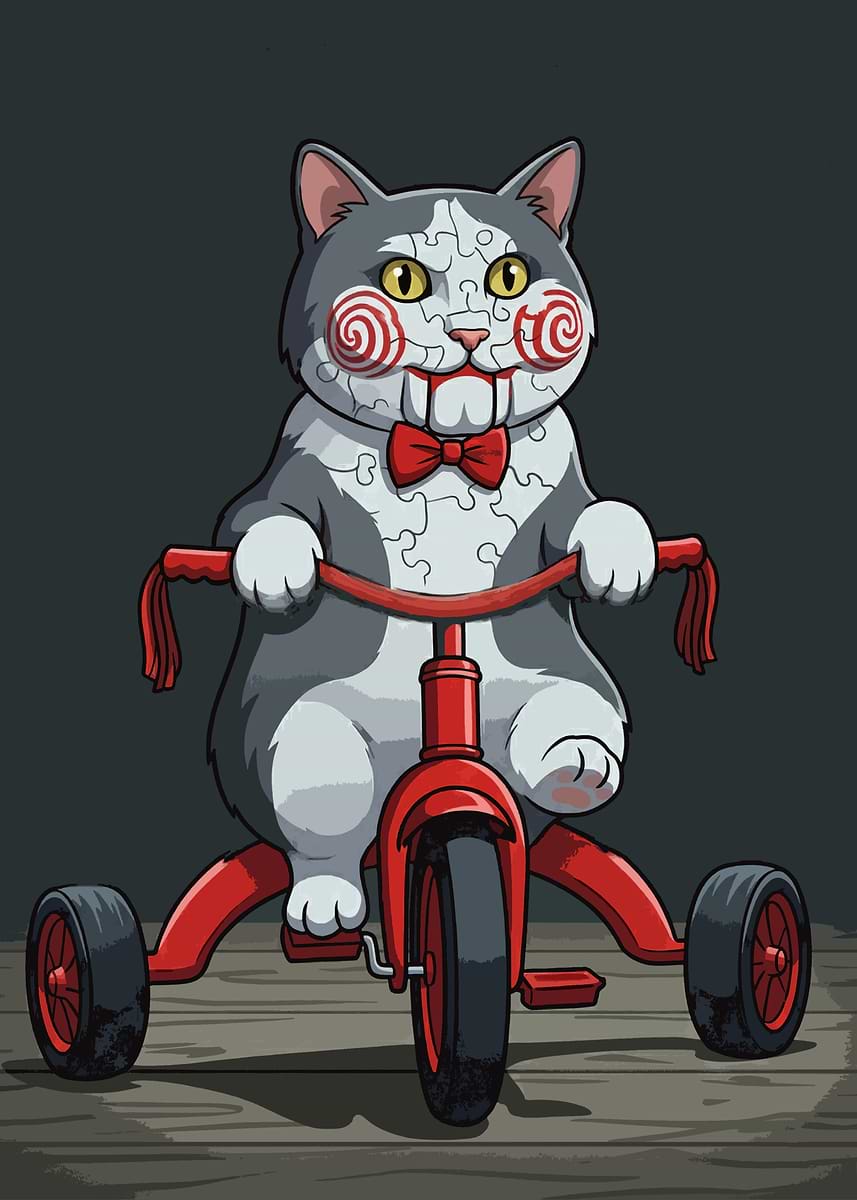 'Jigsaw Cat on Tricycle' Poster, picture, metal print, paint by Ron ...