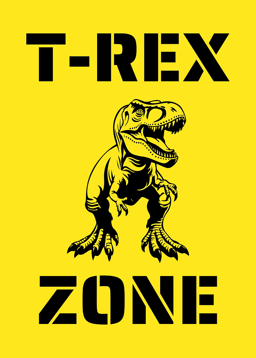 'T-Rex Zone Black and Yellow Sign' Poster, picture, metal print, paint ...