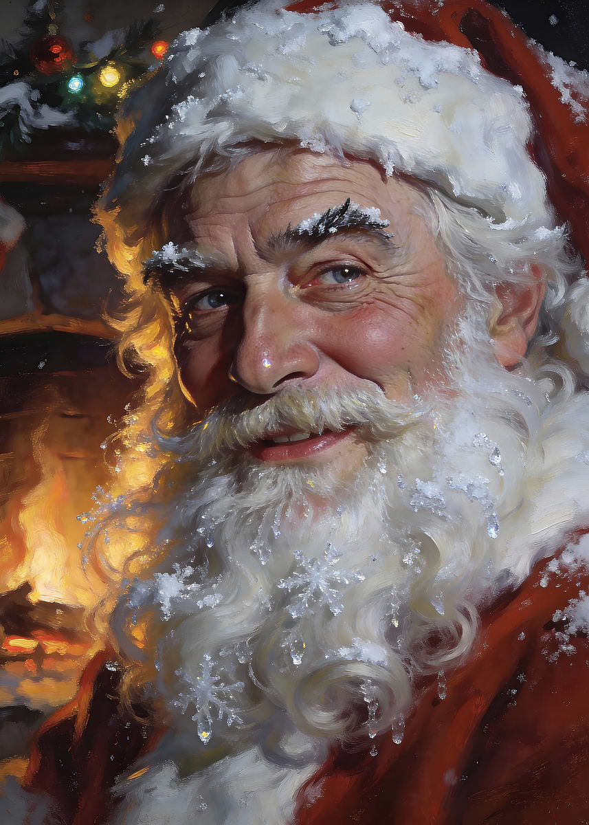 'Snowy Santa Claus Portrait' Poster, picture, metal print, paint by ...