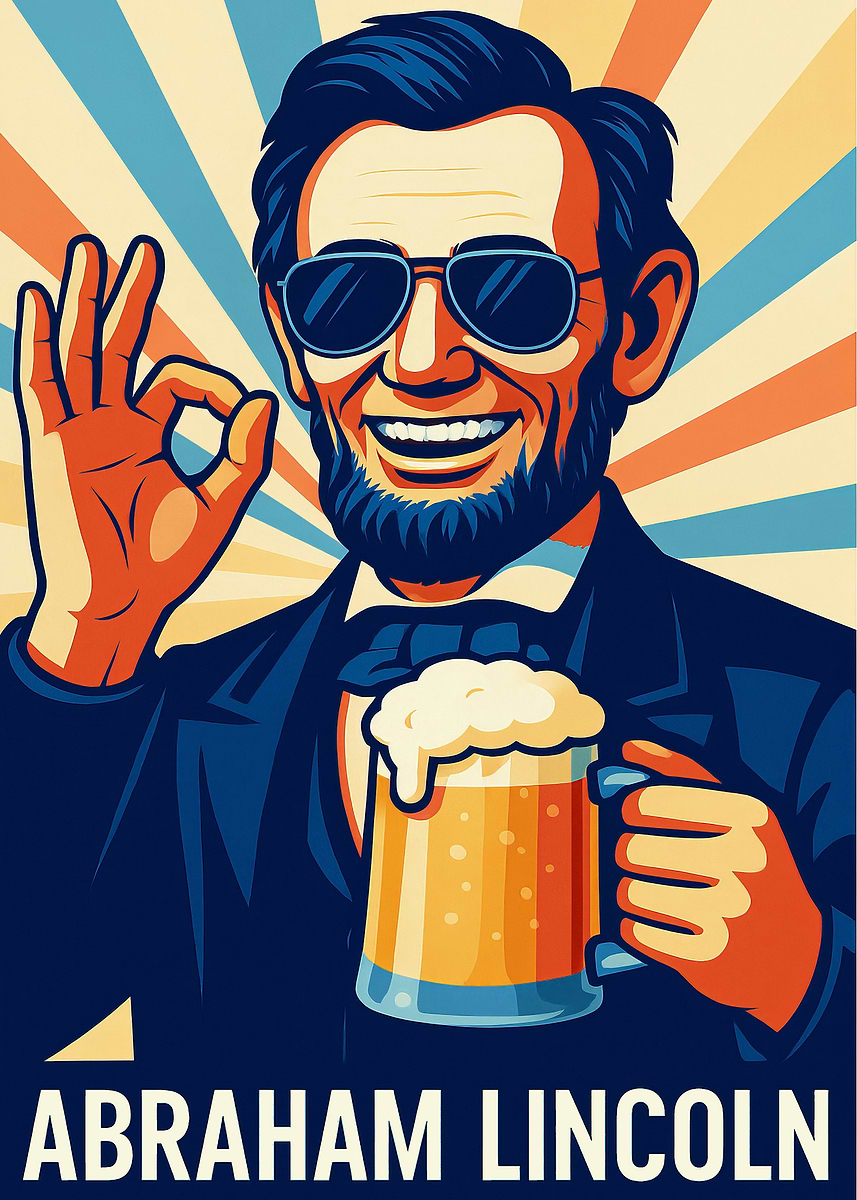 'Abraham Lincoln with Beer and Sunglasses' Poster, picture, metal print ...