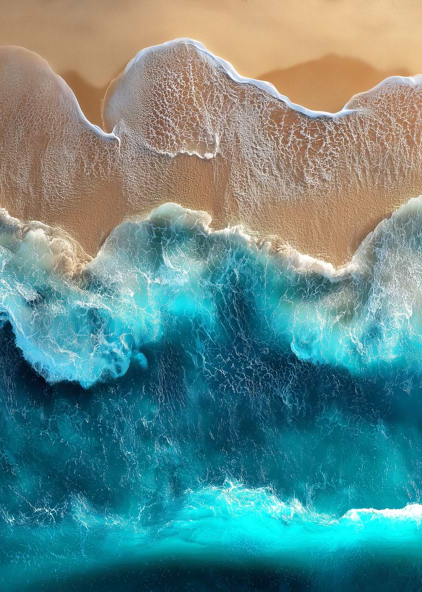 'Ocean Waves on Sandy Beach' Poster, picture, metal print, paint by ...
