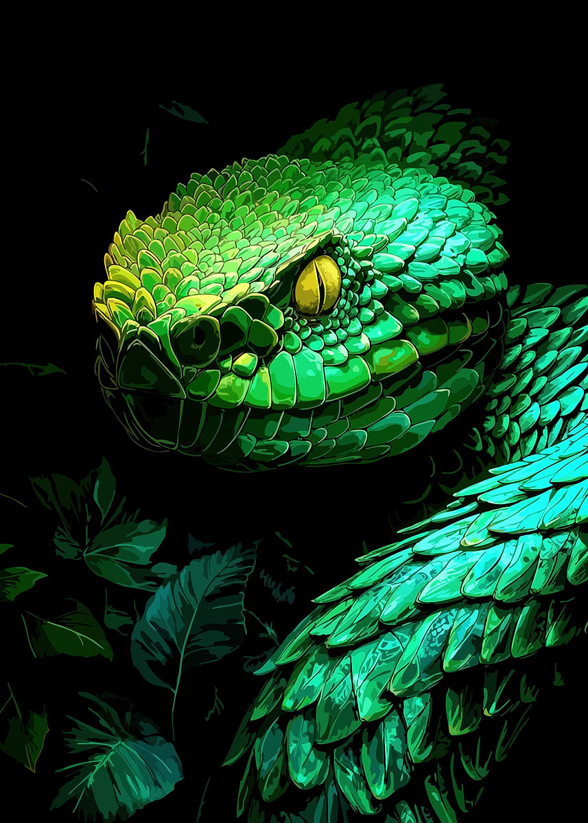 'Green Snake Portrait' Poster, picture, metal print, paint by Tiker ...