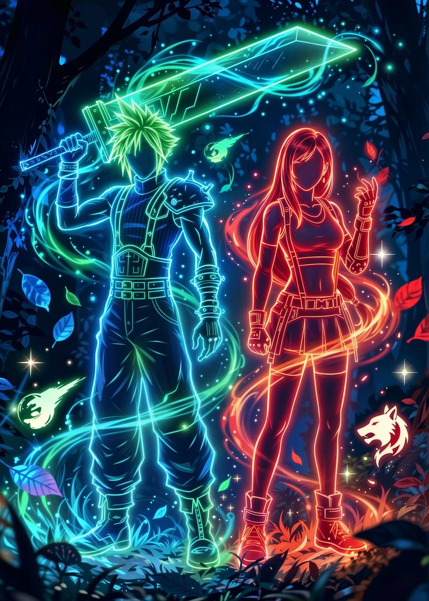 'Final Fantasy VII Neon Duo' Poster, picture, metal print, paint by Lof ...