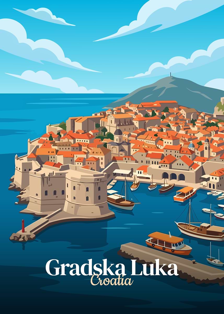 'Gradska Luka Croatia Travel Poster' Poster, picture, metal print, paint by Miracle Studio ...