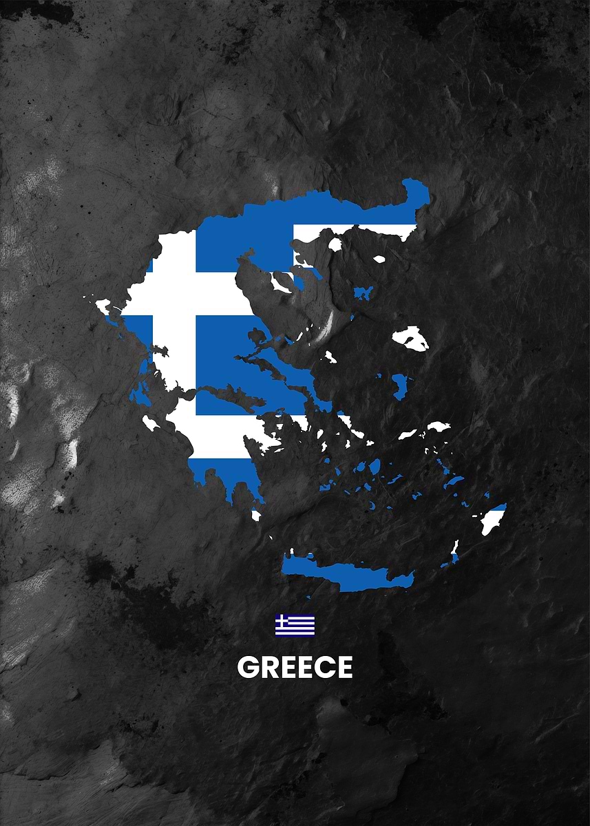 'Greece Map with Flag Texture' Poster, picture, metal print, paint by ...