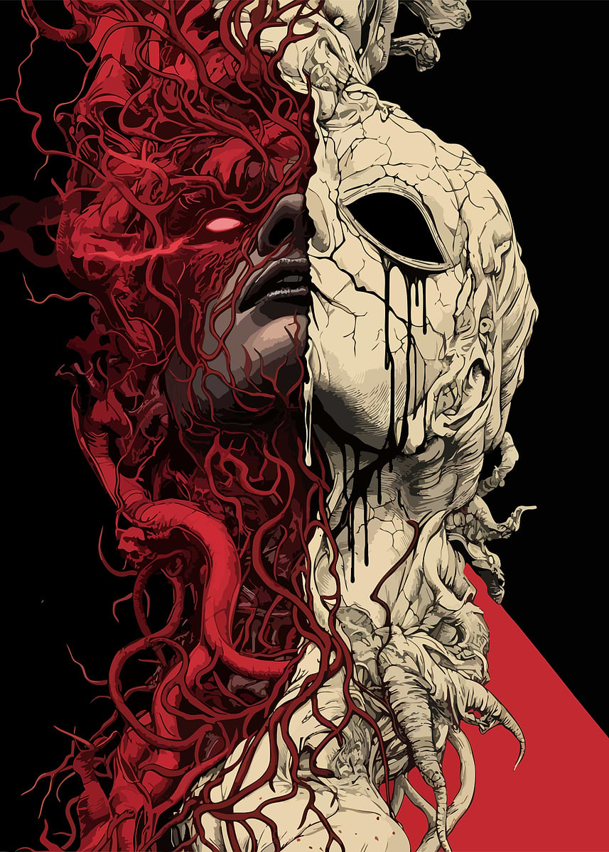 'Split Face Horror Art' Poster, picture, metal print, paint by ...