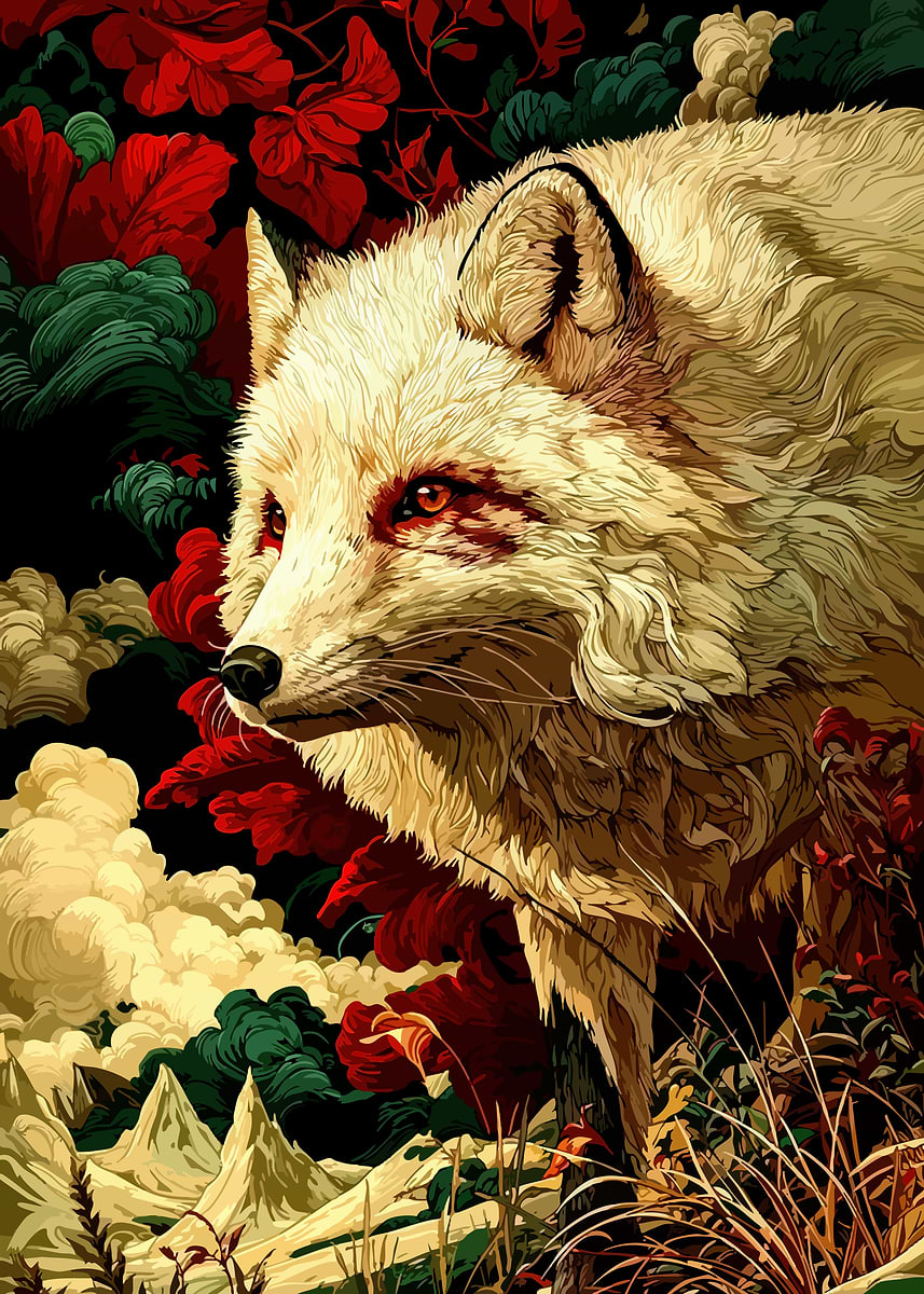 'Fox in Floral Landscape Art' Poster, picture, metal print, paint by ...