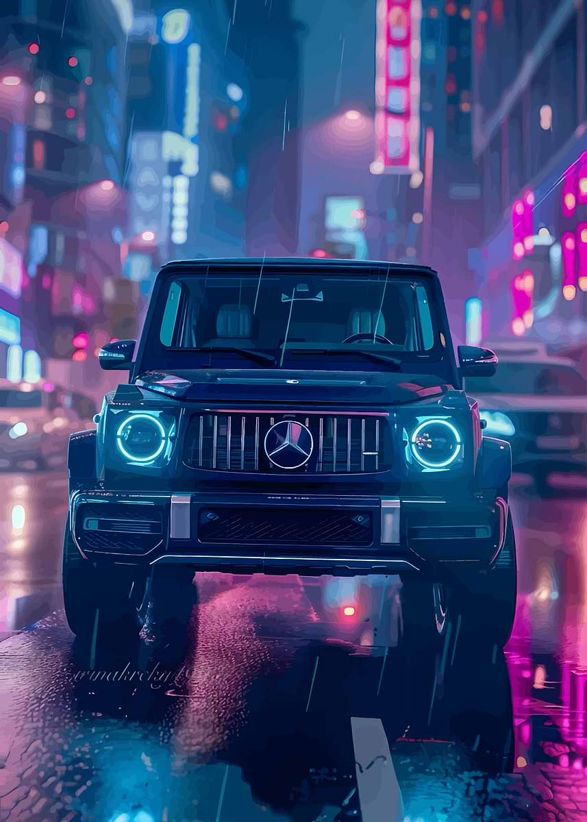 'Mercedes-Benz G-Class in Rainy Cityscape' Poster, picture, metal print ...