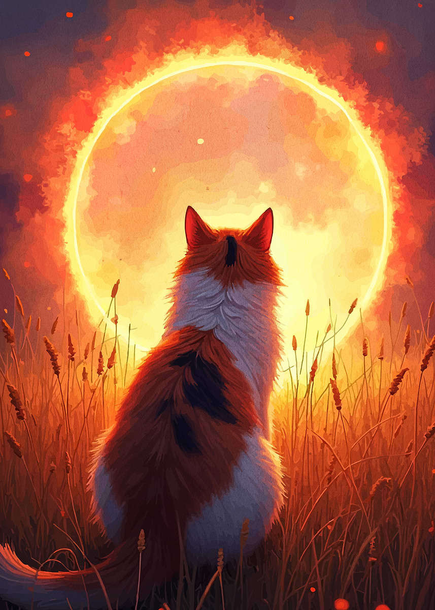 'Cat gazing at the moon' Poster, picture, metal print, paint by Stanley ...