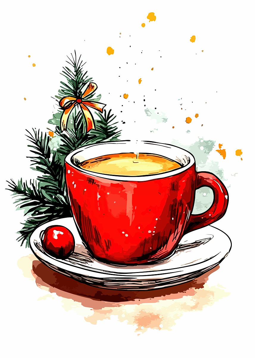 'Christmas Coffee Cup Illustration' Poster, picture, metal print, paint ...