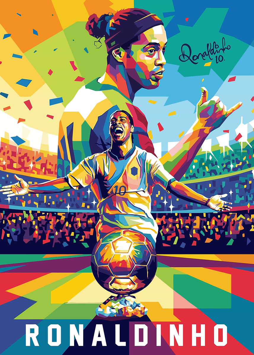'Ronaldinho Colorful Pop Art Illustration' Poster, picture, metal print ...