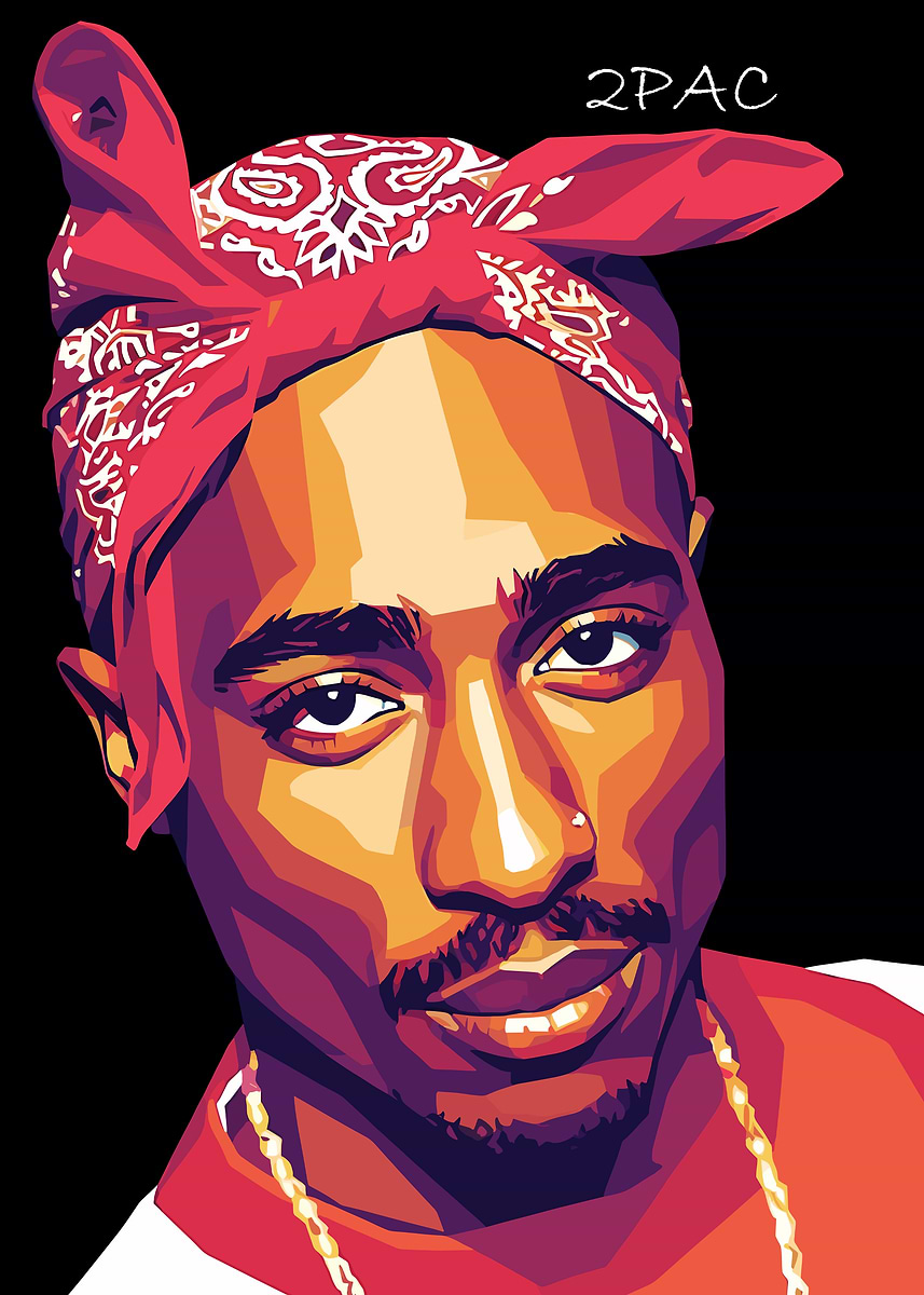'2Pac Portrait with Bandana' Poster, picture, metal print, paint by ...