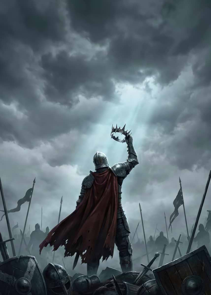 'Stormlight Coronation: Armored Knight Raising the Iron Crown' Poster ...