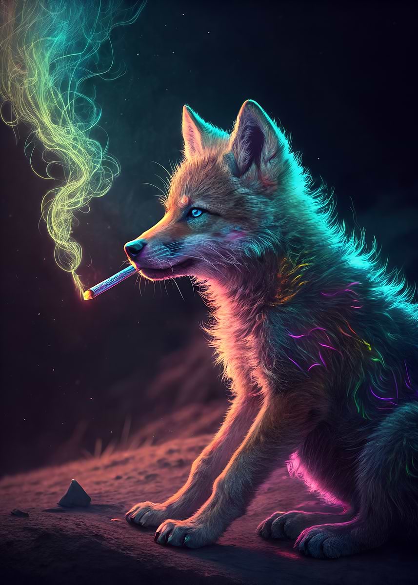 'Neon Coyote Smoking' Poster, picture, metal print, paint by Tobasiano ...