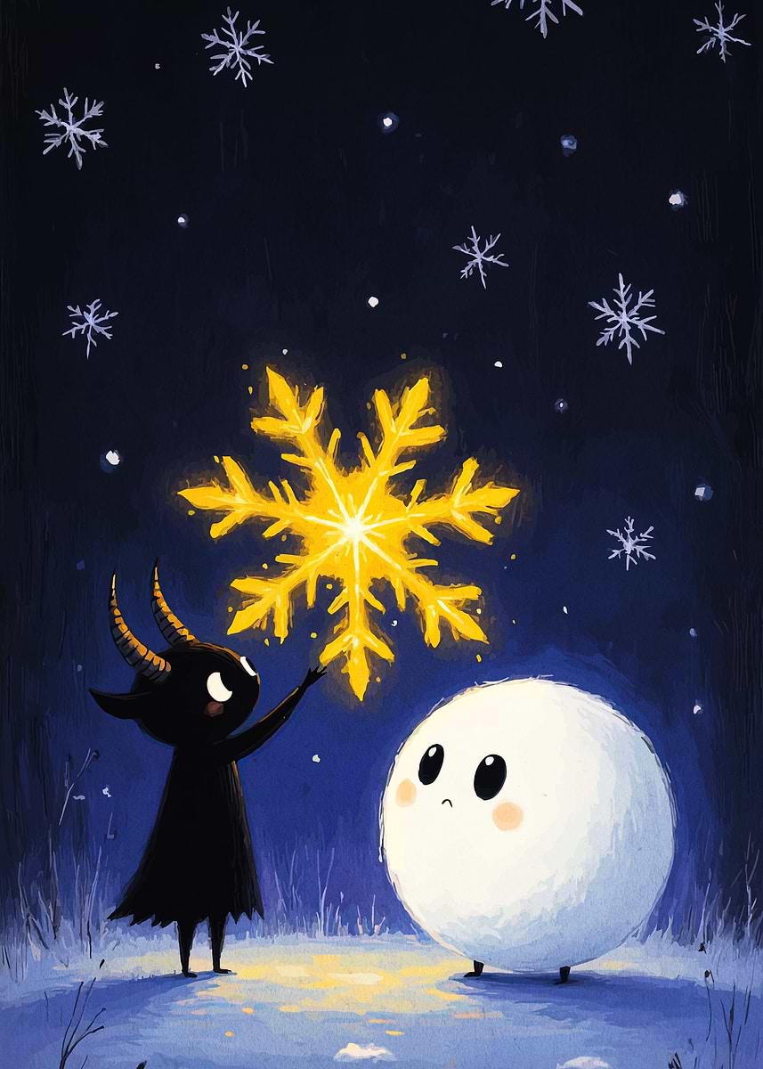 'Snowflake Friends in Winter Night' Poster, picture, metal print, paint ...