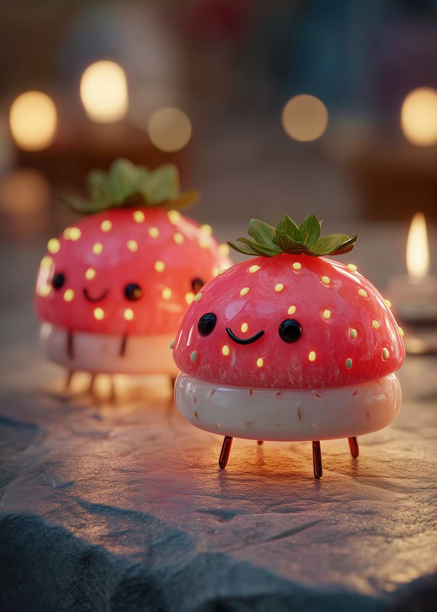 'Cute Strawberry Chibi Desserts' Poster, picture, metal print, paint by ...