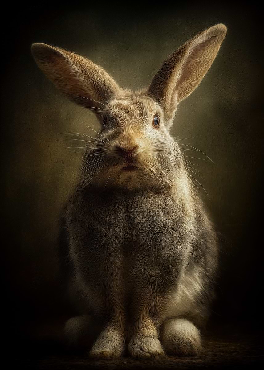 'Portrait of a Brown Rabbit' Poster, picture, metal print, paint by ...