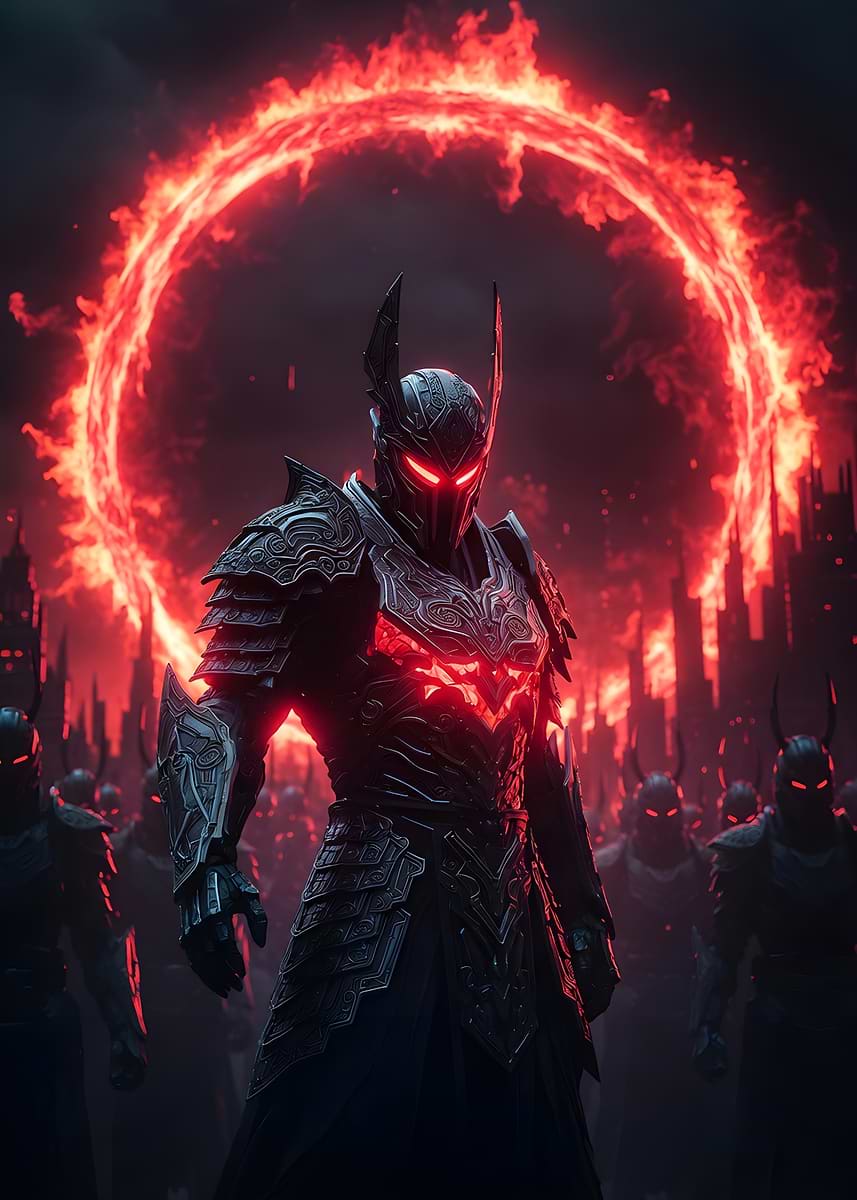 'Dark Knight with Fiery Portal' Poster, picture, metal print, paint by ...