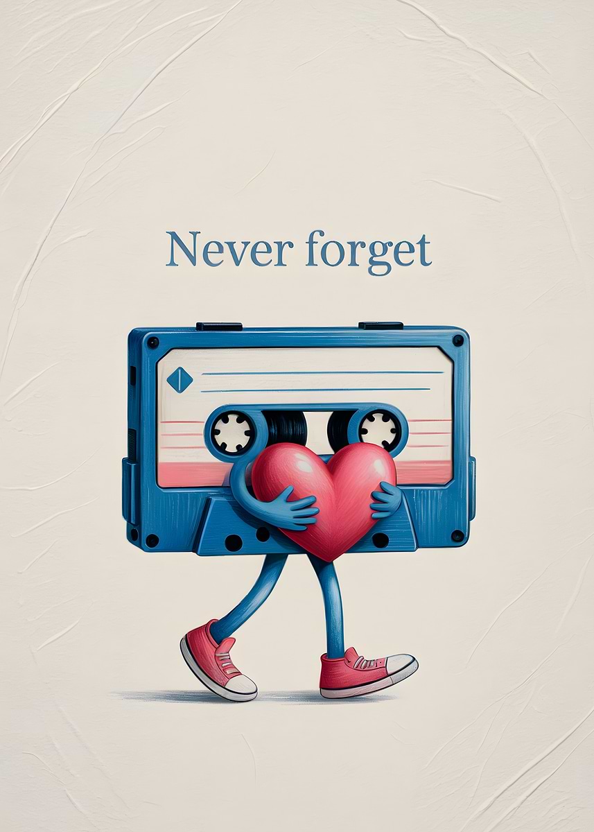 'Never Forget Cassette Tape with Heart' Poster, picture, metal print ...