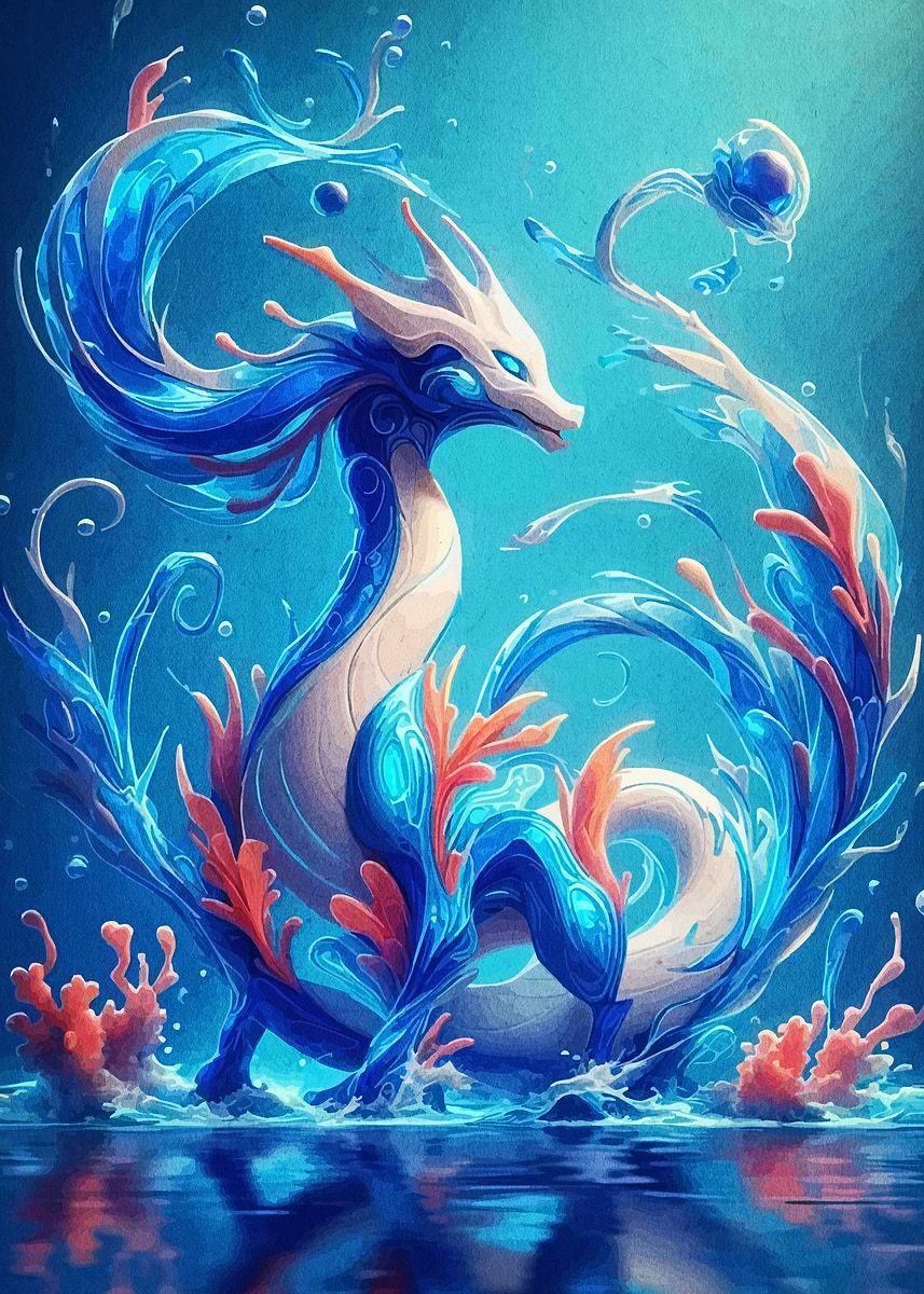 'Aquatic Dragon in Blue Depths' Poster, picture, metal print, paint by ...
