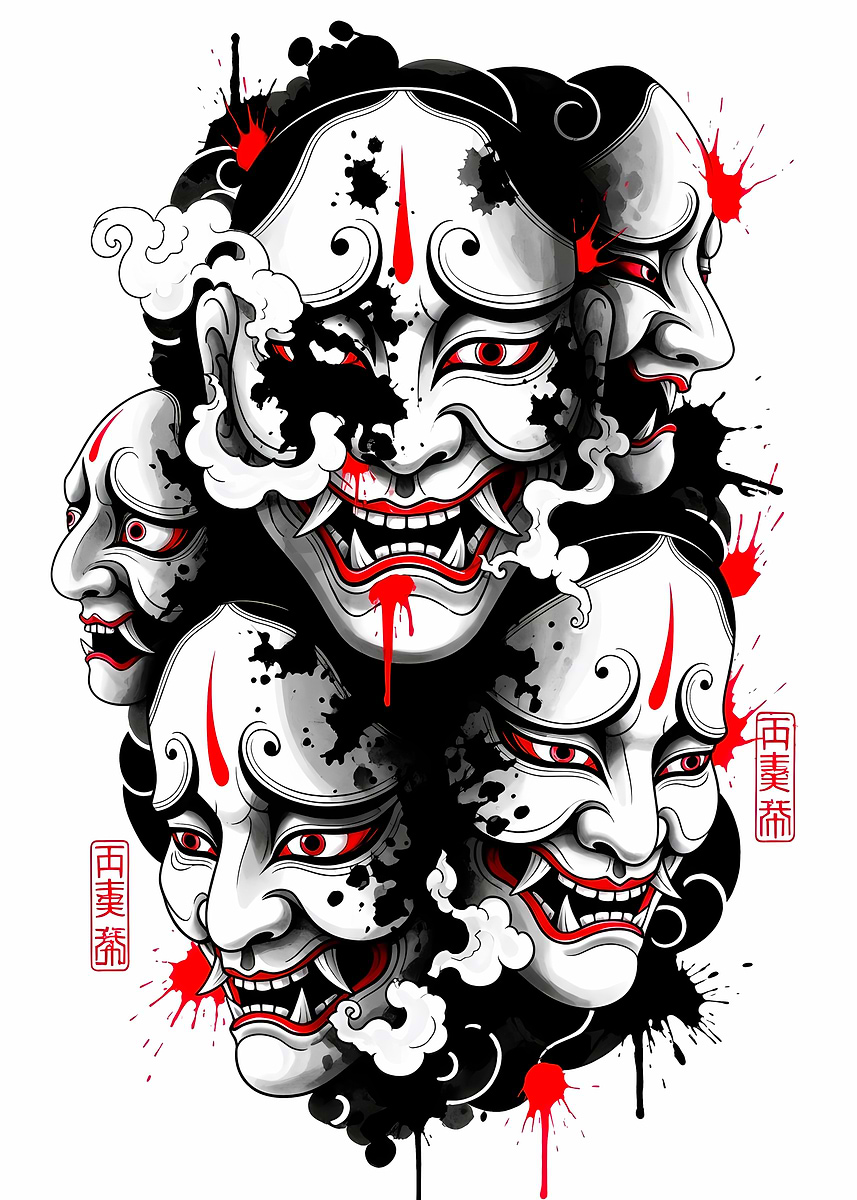 'Japanese Oni Mask' Poster, picture, metal print, paint by ...