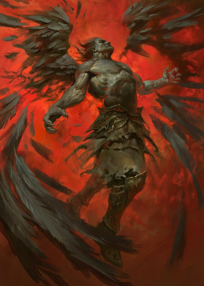 'Fallen Angel in Red Abyss' Poster, picture, metal print, paint by ...