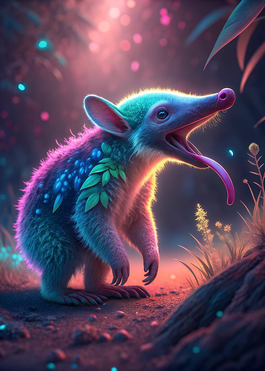 'Colorful Anteater in a Magical Forest' Poster, picture, metal print ...