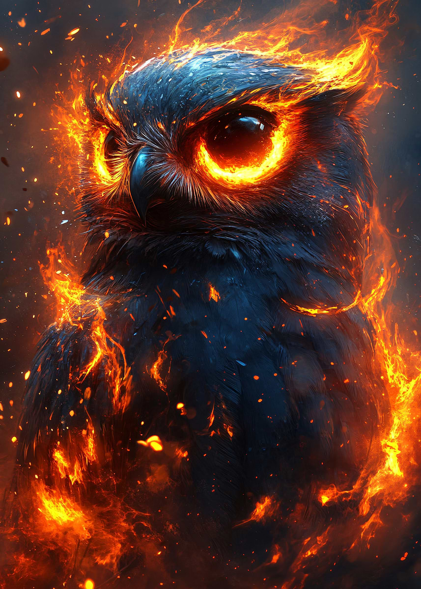 'Fiery Owl Portrait' Poster, picture, metal print, paint by maria ...