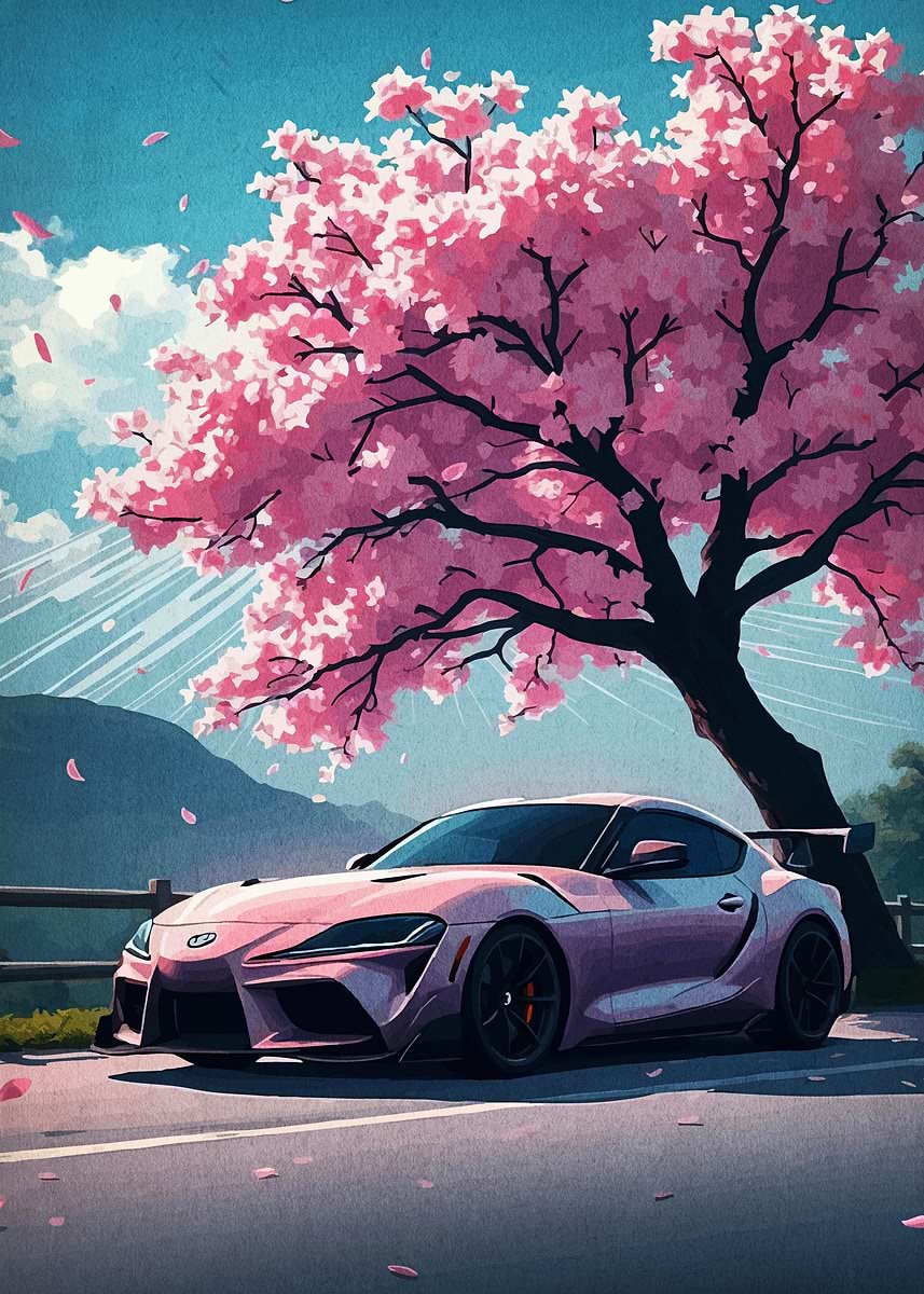 'Pink Supra with Cherry Blossoms' Poster, picture, metal print, paint ...