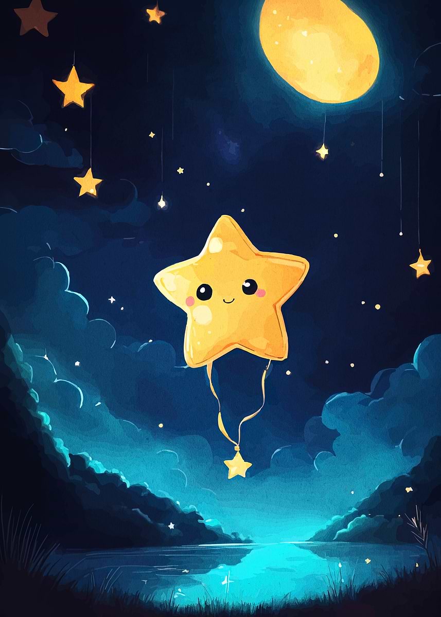 'Cute Starry Night Sky Illustration' Poster, picture, metal print ...
