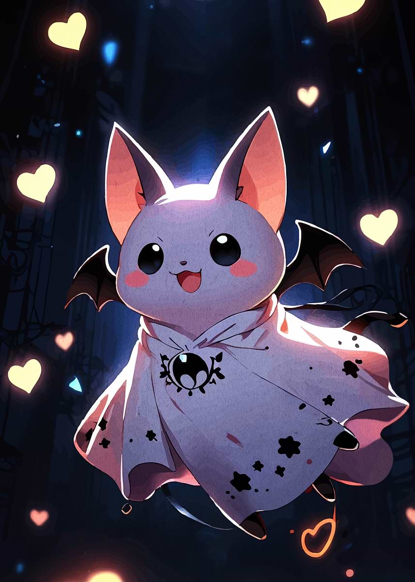 'Cute Bat with Hearts' Poster, picture, metal print, paint by Riley ...