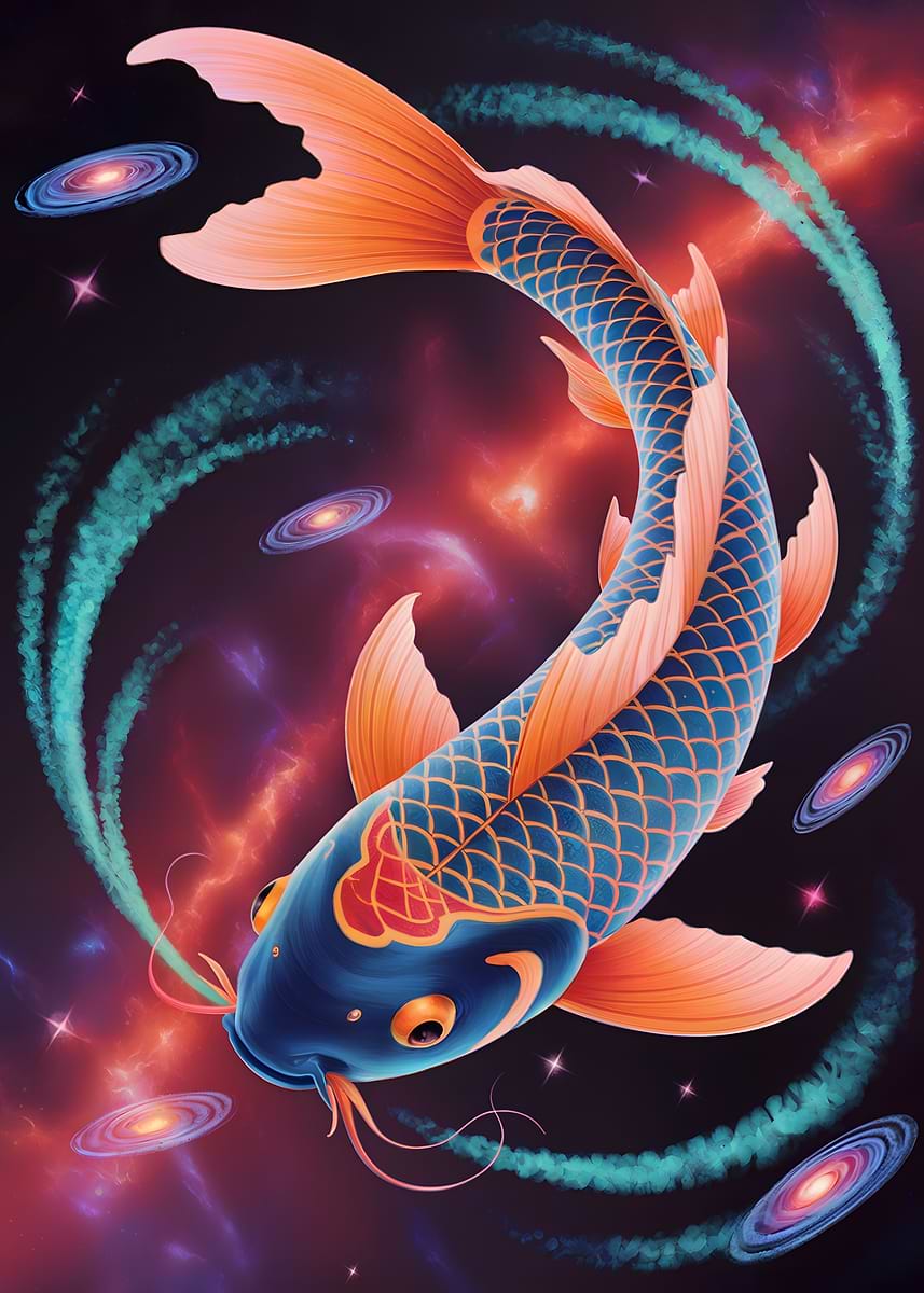 'Cosmic Koi Fish Art' Poster, picture, metal print, paint by Grimoire ...