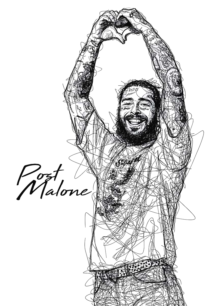 'Post Malone Sketch Art' Poster, picture, metal print, paint by alamat ...