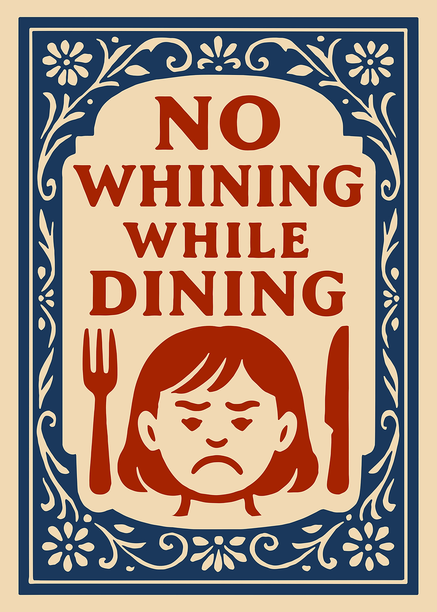'No Whining While Dining Sign' Poster, picture, metal print, paint by ...