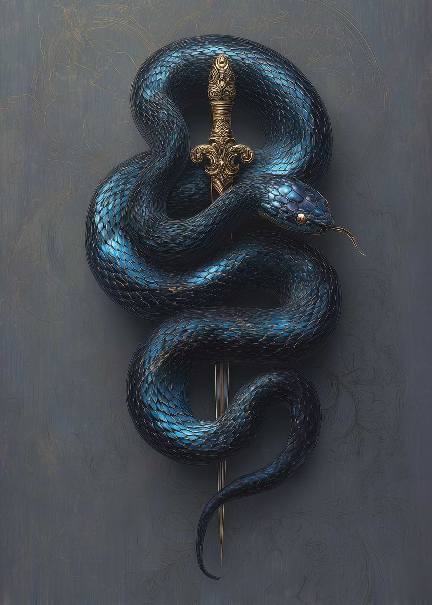 'Snake and Sword Illustration' Poster, picture, metal print, paint by ...