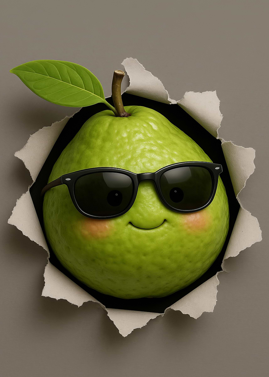 'Cool Pear Bursting Through Paper' Poster, picture, metal print, paint ...