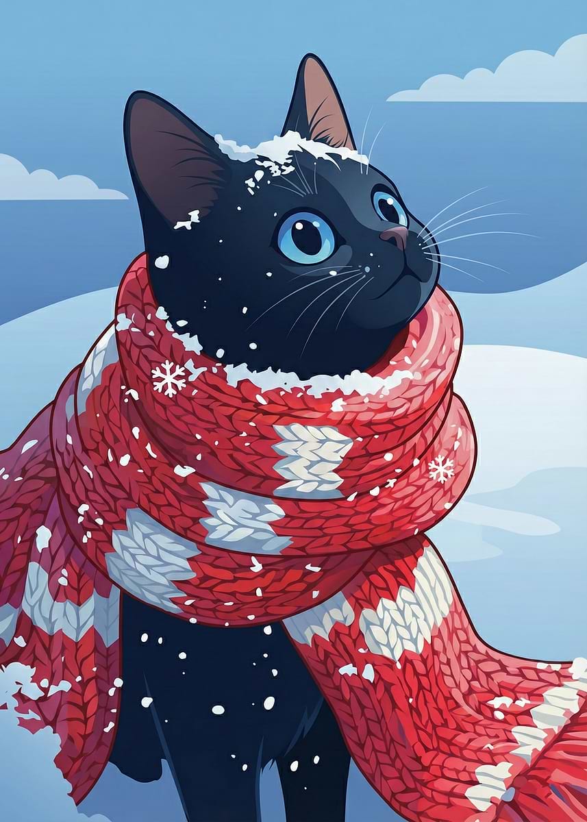 'Winter Cat with Scarf' Poster, picture, metal print, paint by Ron ...