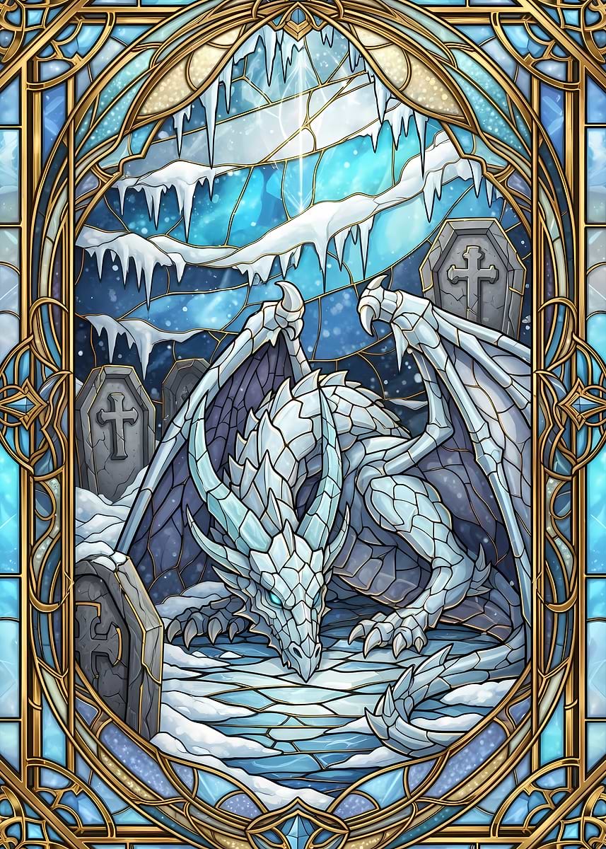 'Ice Dragon Stained Glass Art' Poster, picture, metal print, paint by ...