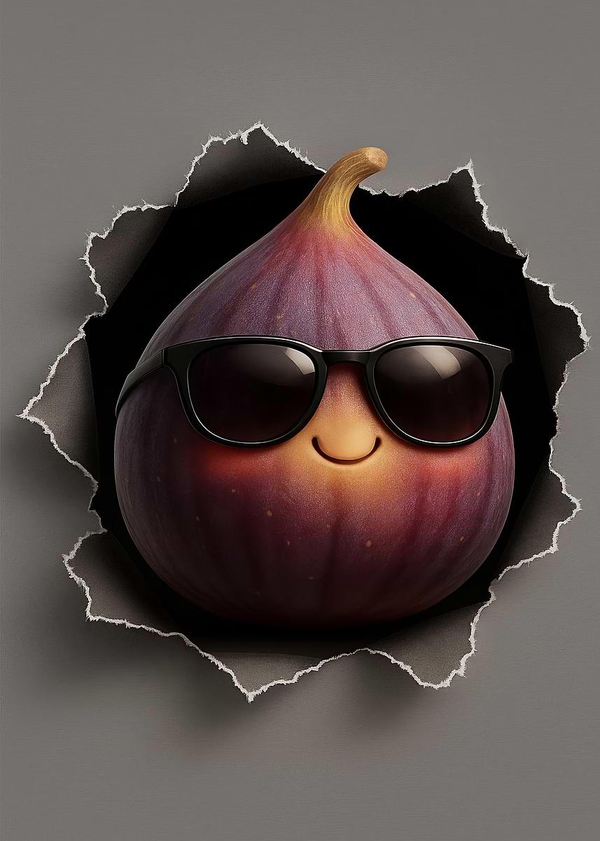 'Cool Fig Breaking Through Paper' Poster, picture, metal print, paint ...