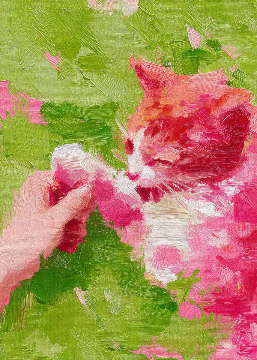 'Cat and Hand Oil Painting' Poster, picture, metal print, paint by ...