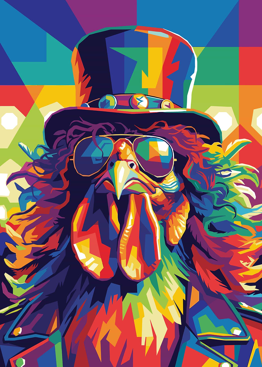 'Colorful Rock Star Chicken Portrait' Poster, picture, metal print ...