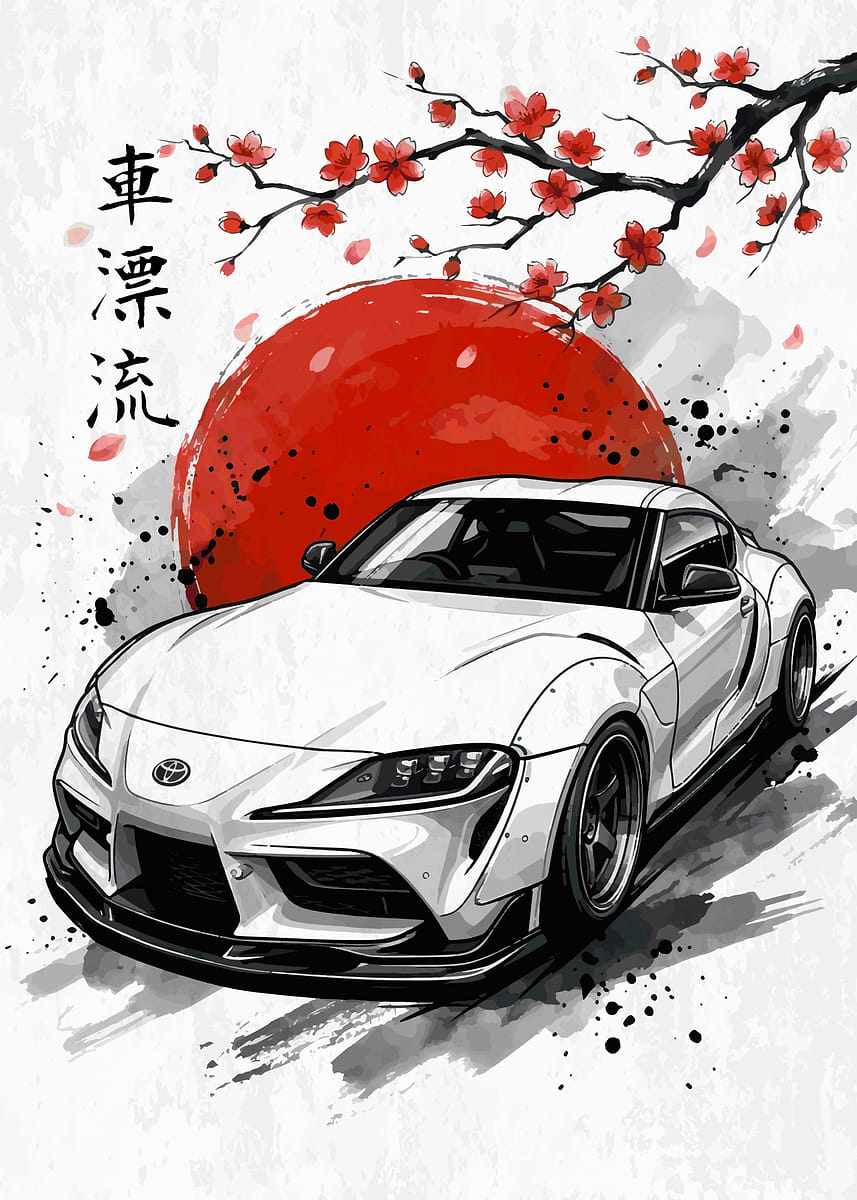 'Car Supra with Cherry Blossoms' Poster, picture, metal print, paint by ...