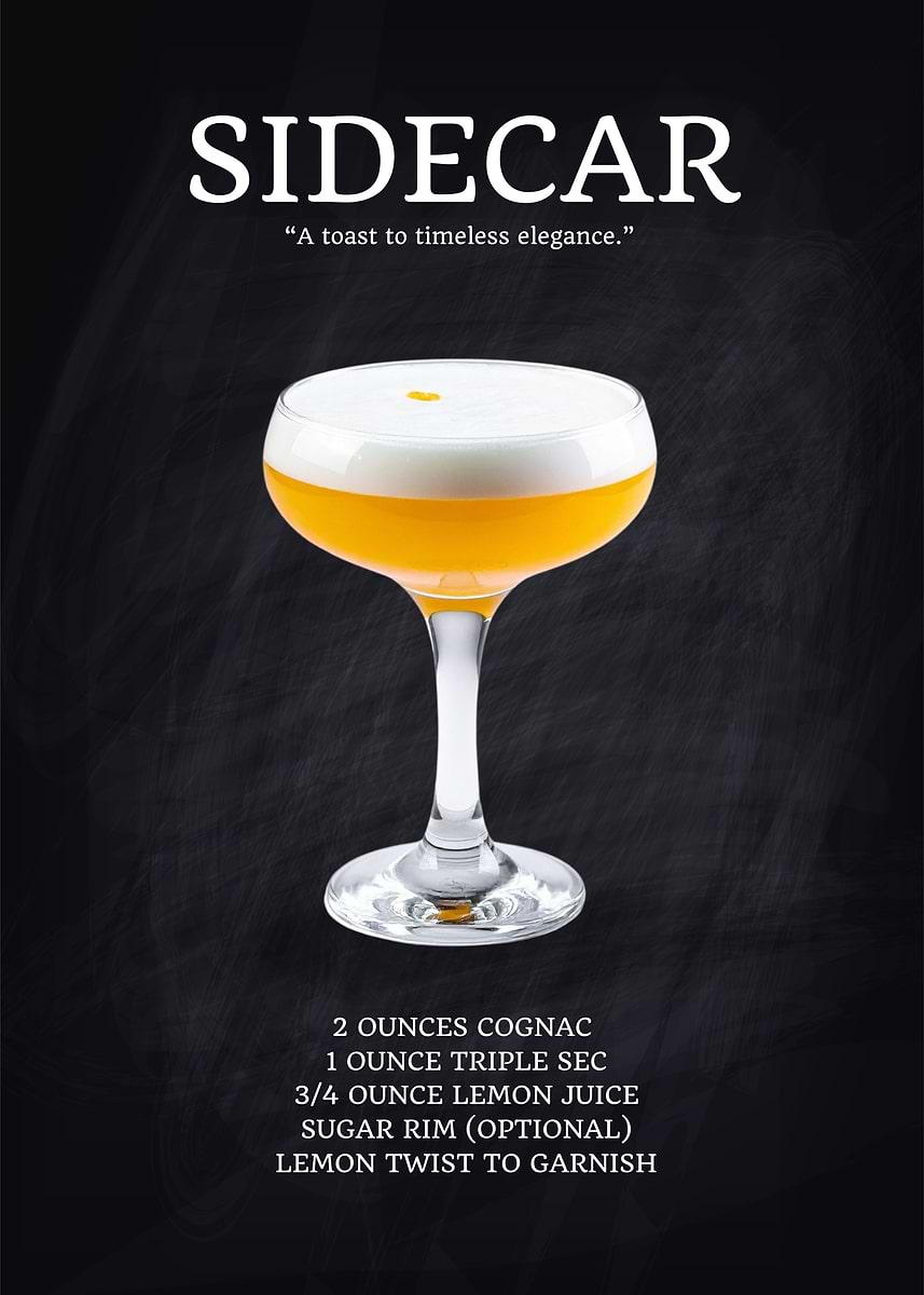 'Sidecar Cocktail Recipe ' Poster, picture, metal print, paint by ...