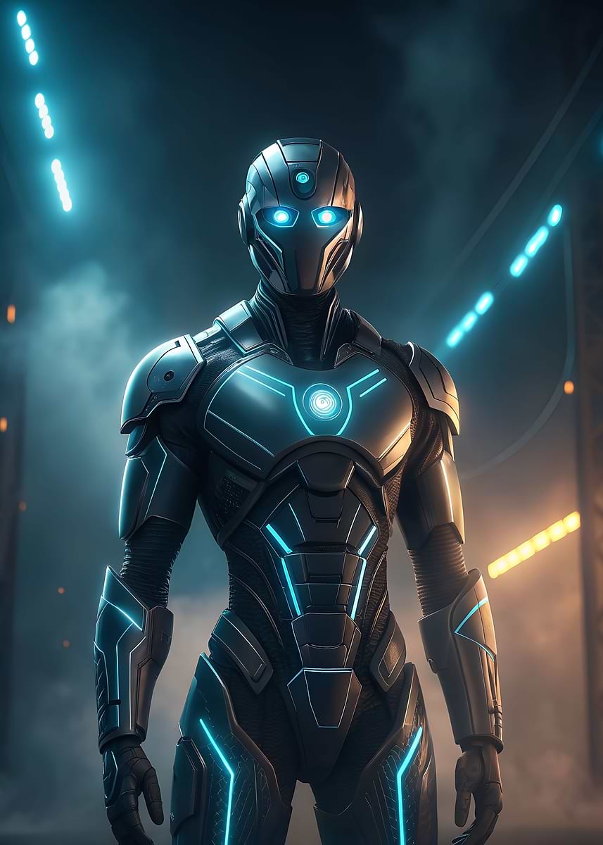 'Futuristic Cybernetic Warrior with Glowing Accents' Poster, picture ...