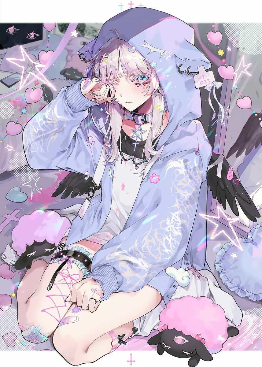 Pastel Goth Anime Girl Illustration Poster Picture Metal Print