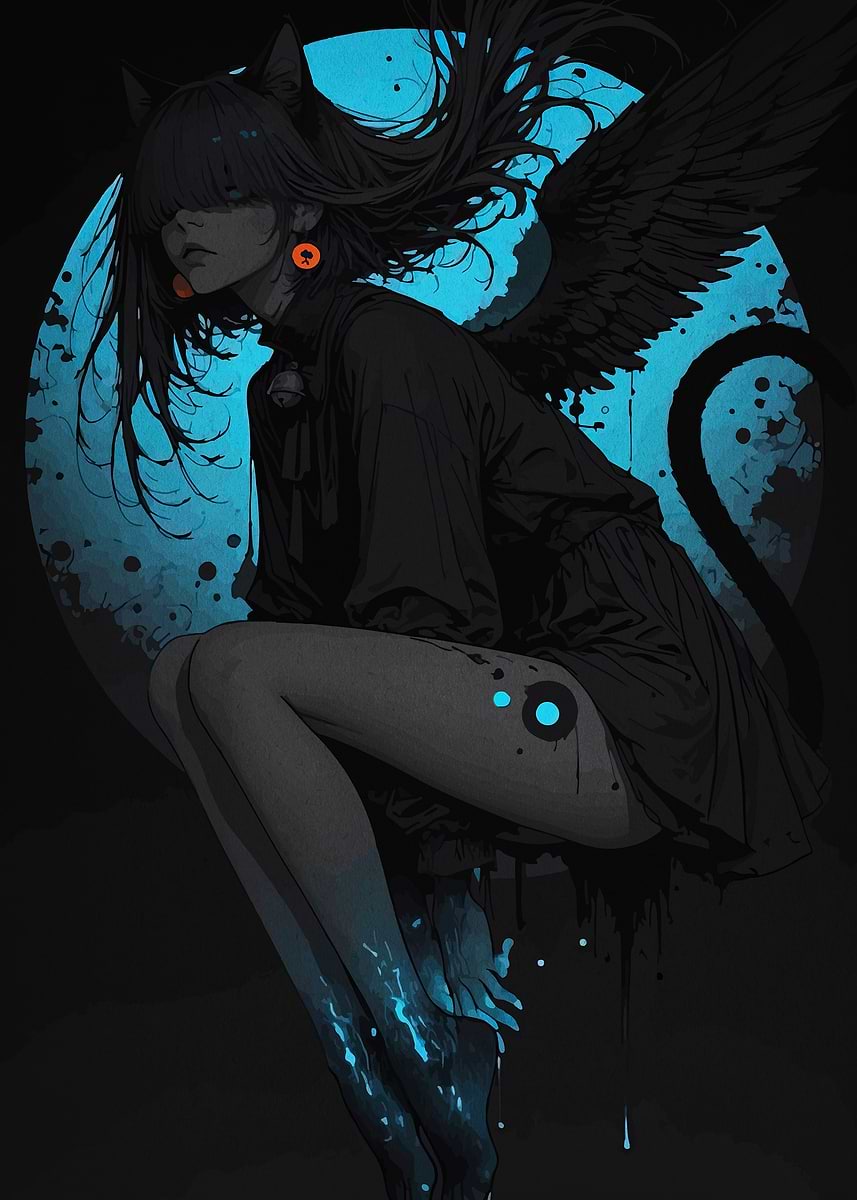 'Winged Catgirl in Dark Aesthetic' Poster, picture, metal print, paint ...