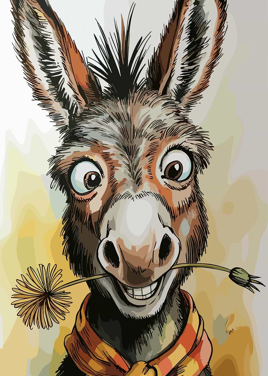 'Whimsical Funny Donkey' Poster, picture, metal print, paint by Art by ...