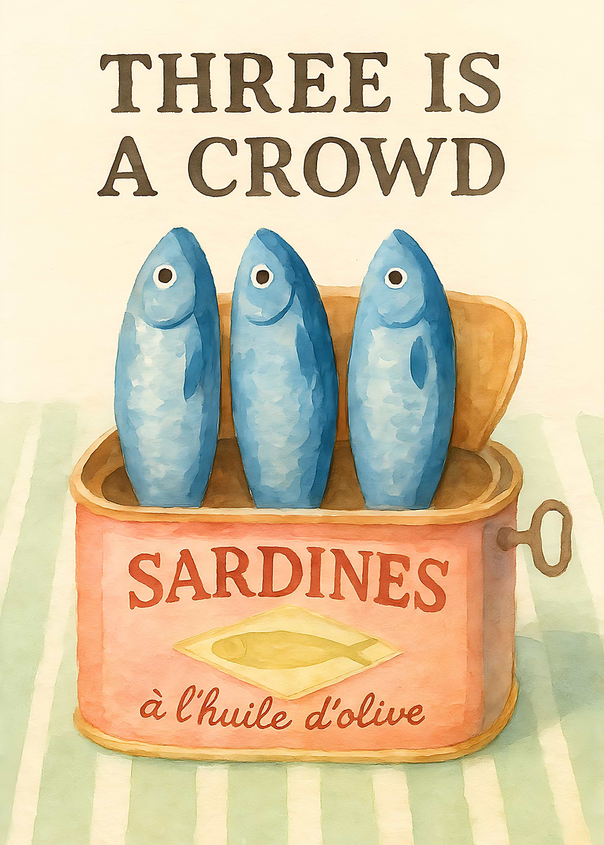 'Three is a Crowd Sardines Illustration' Poster, picture, metal print ...