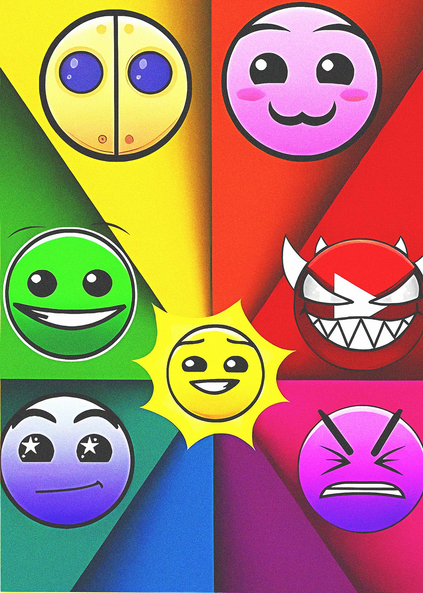 'Geometry Dash Emoticons Colorful Collage' Poster, picture, metal print ...