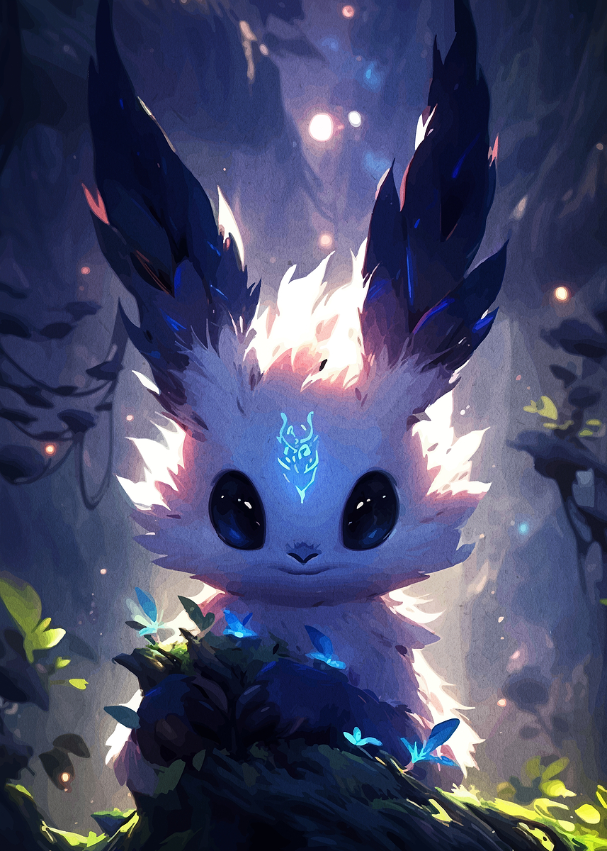 'Glowing Creature in Enchanted Forest' Poster, picture, metal print ...